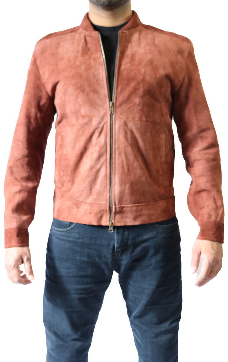 Goatskin Suede Leather Rusty Brown Jacket – thebespokejackets.com